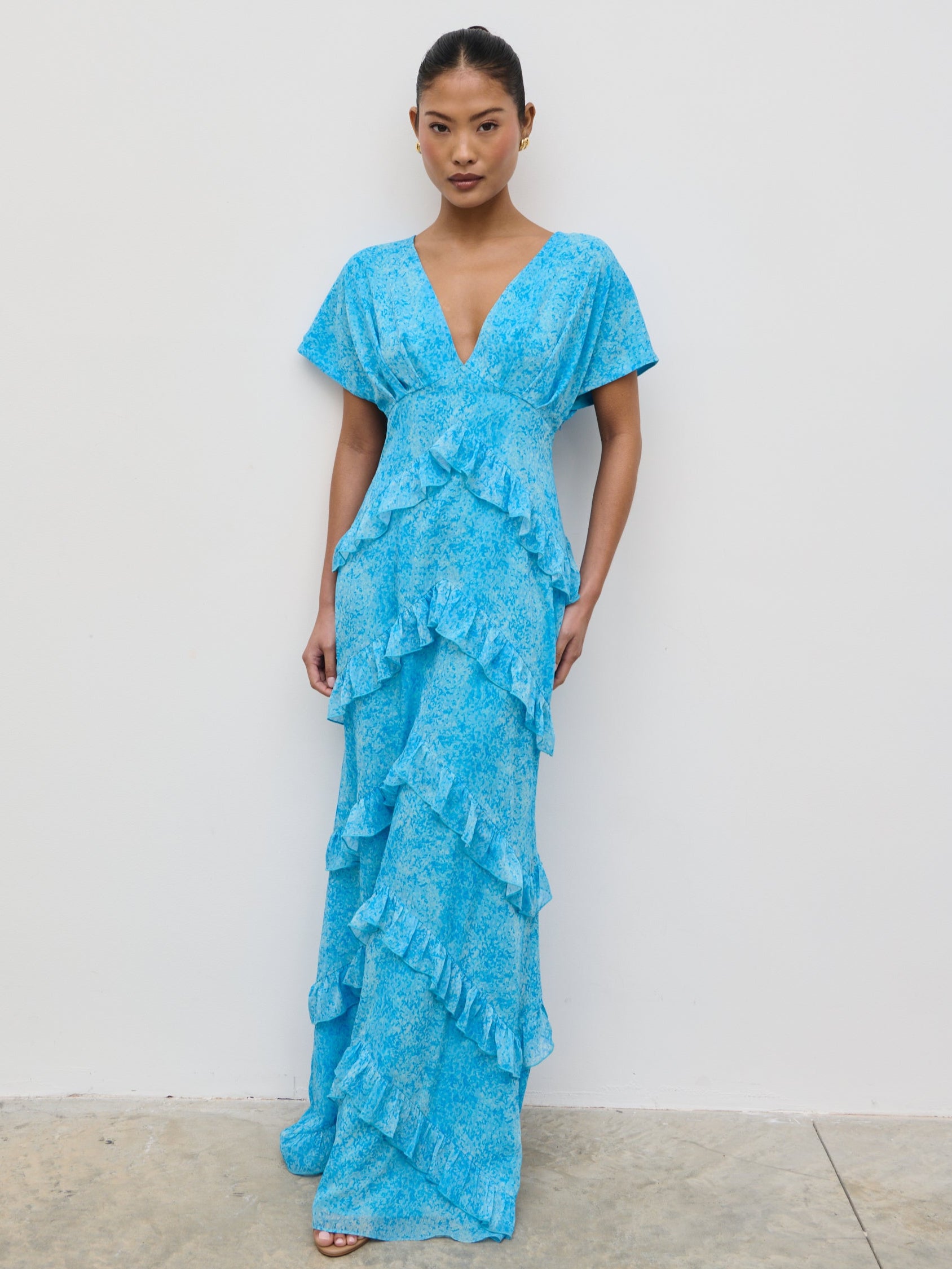 Tamsin Ruffle Chiffon Dress - Blue Multi Abstract Print – Pretty Lavish