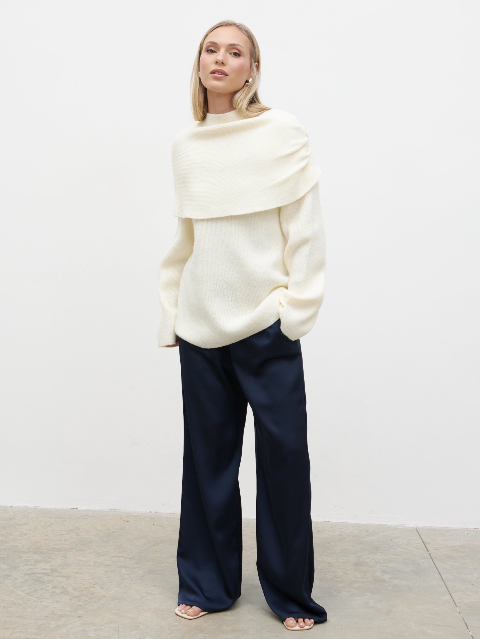 Tarla Exaggerated Drape Knit Jumper - Cream – Pretty Lavish