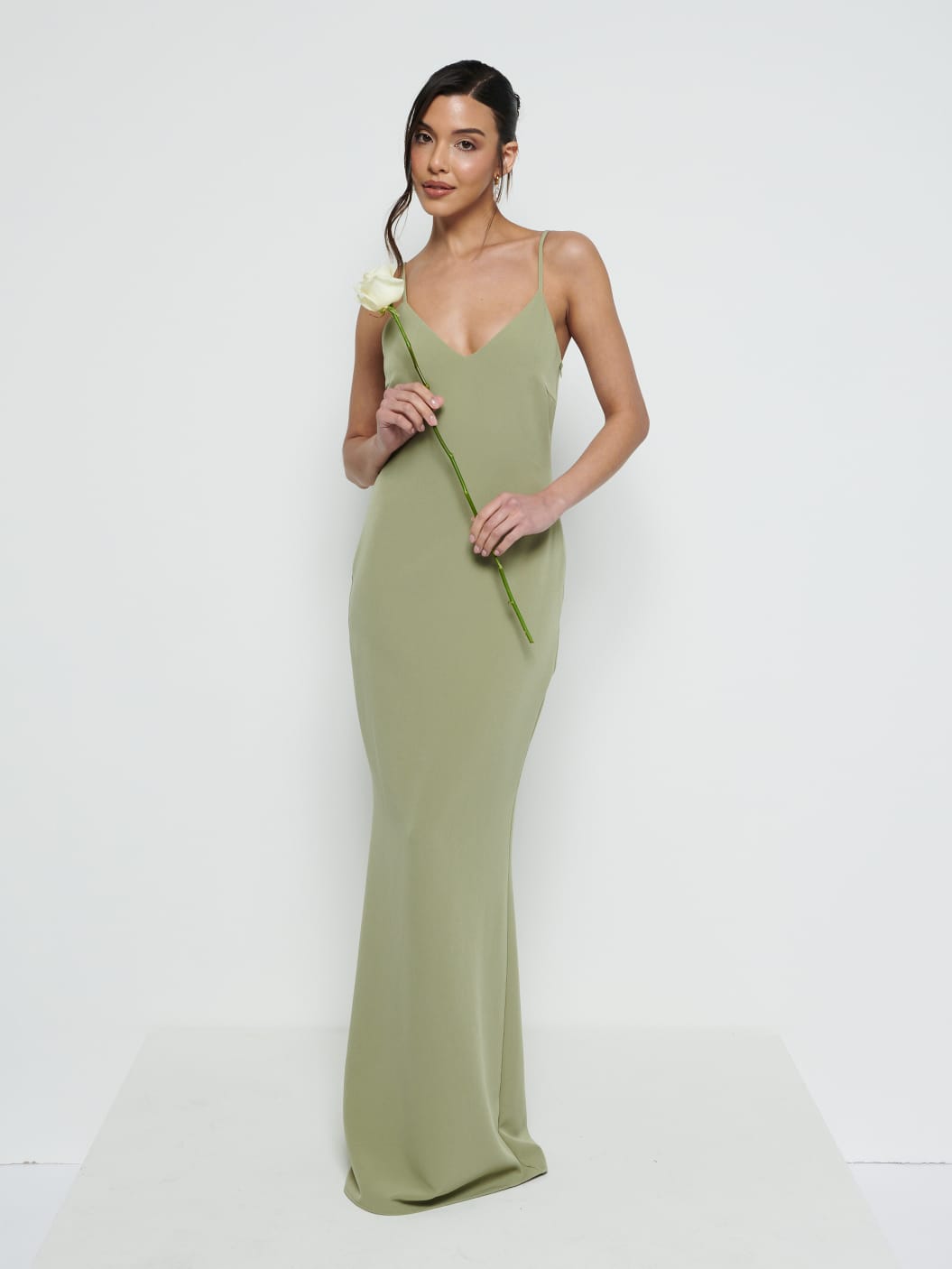 Tillie V-Neck Crepe Maxi Bridesmaid Dress - Olive – Pretty Lavish