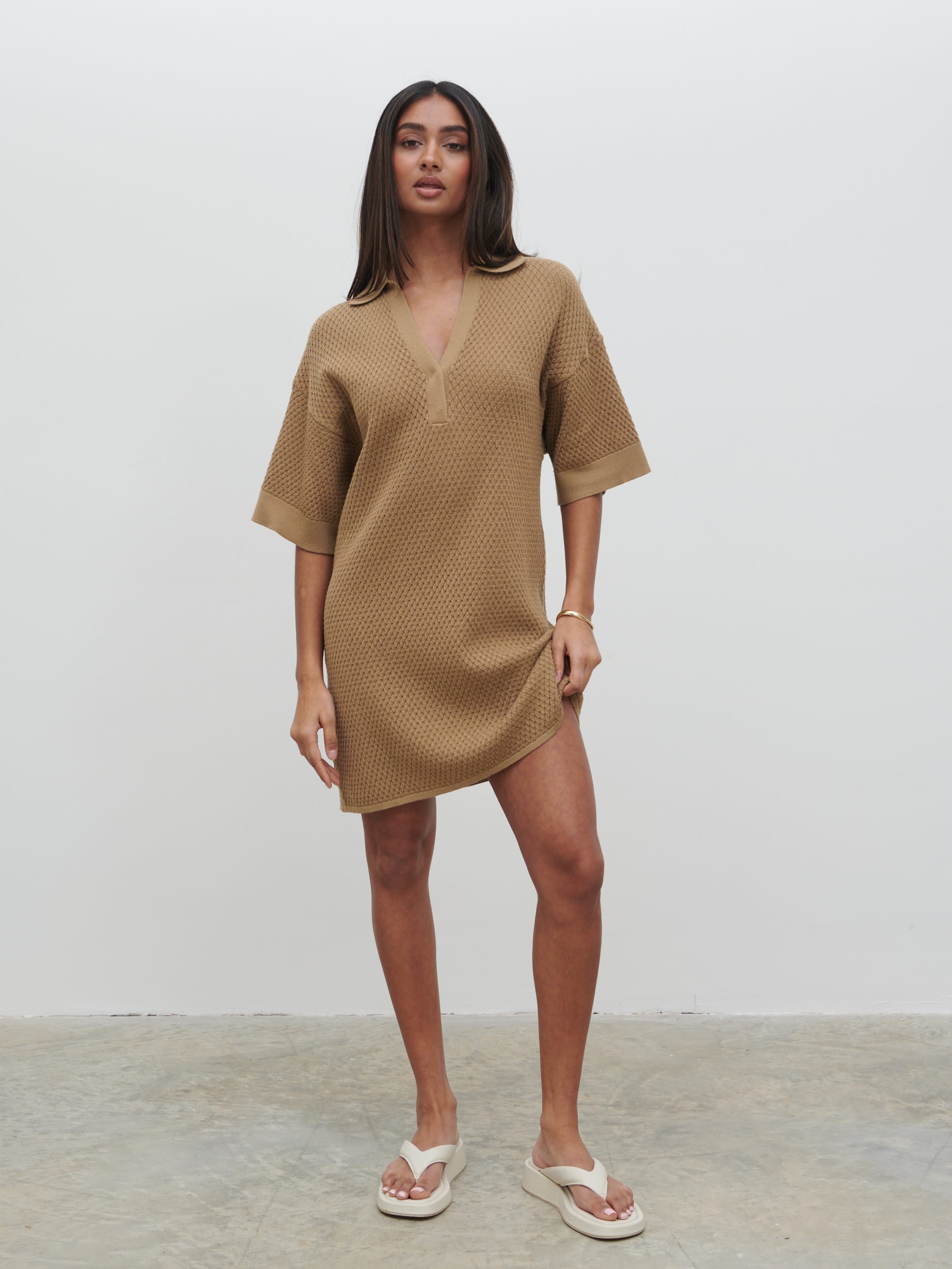 Willow Knit Mini Dress - Biscuit – Pretty Lavish