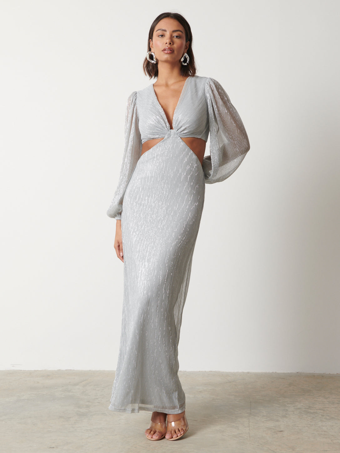Zaya Plisse Metallic Maxi Dress - Silver – Pretty Lavish