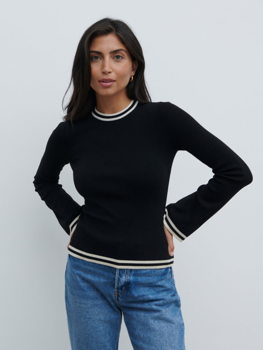 Zella Contrast Knit Top - Black and Cream – Pretty Lavish