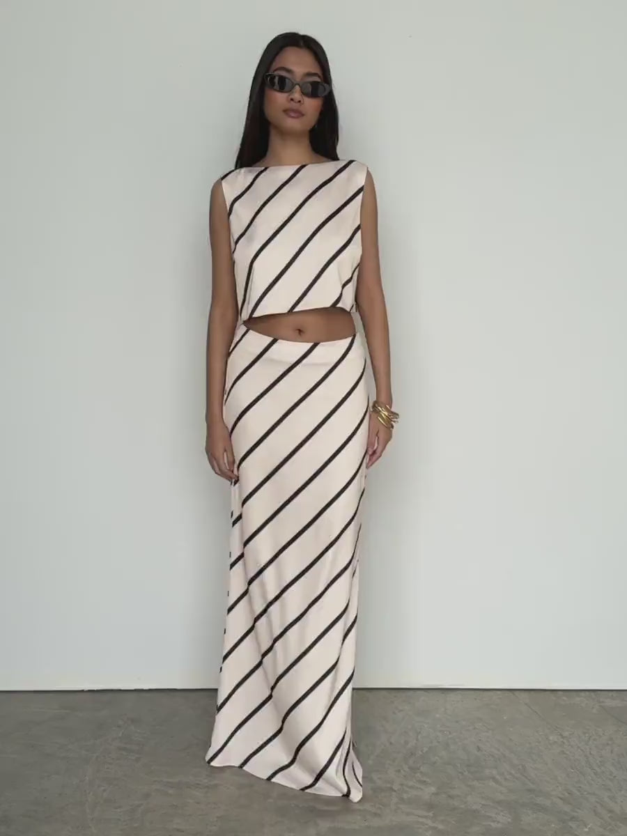 Zuri Maxi Skirt - Asymmetric Stripe – Pretty Lavish