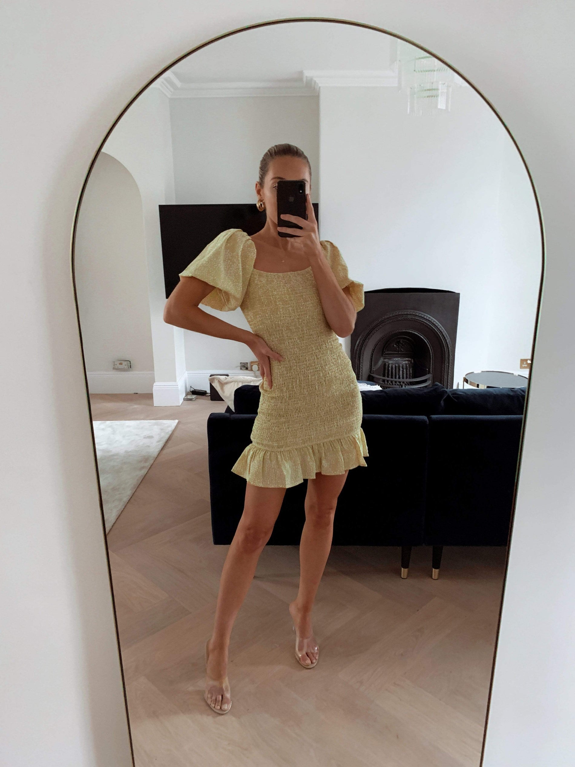 Libby Mini Shirred Dress - Lemon Spot – Pretty Lavish