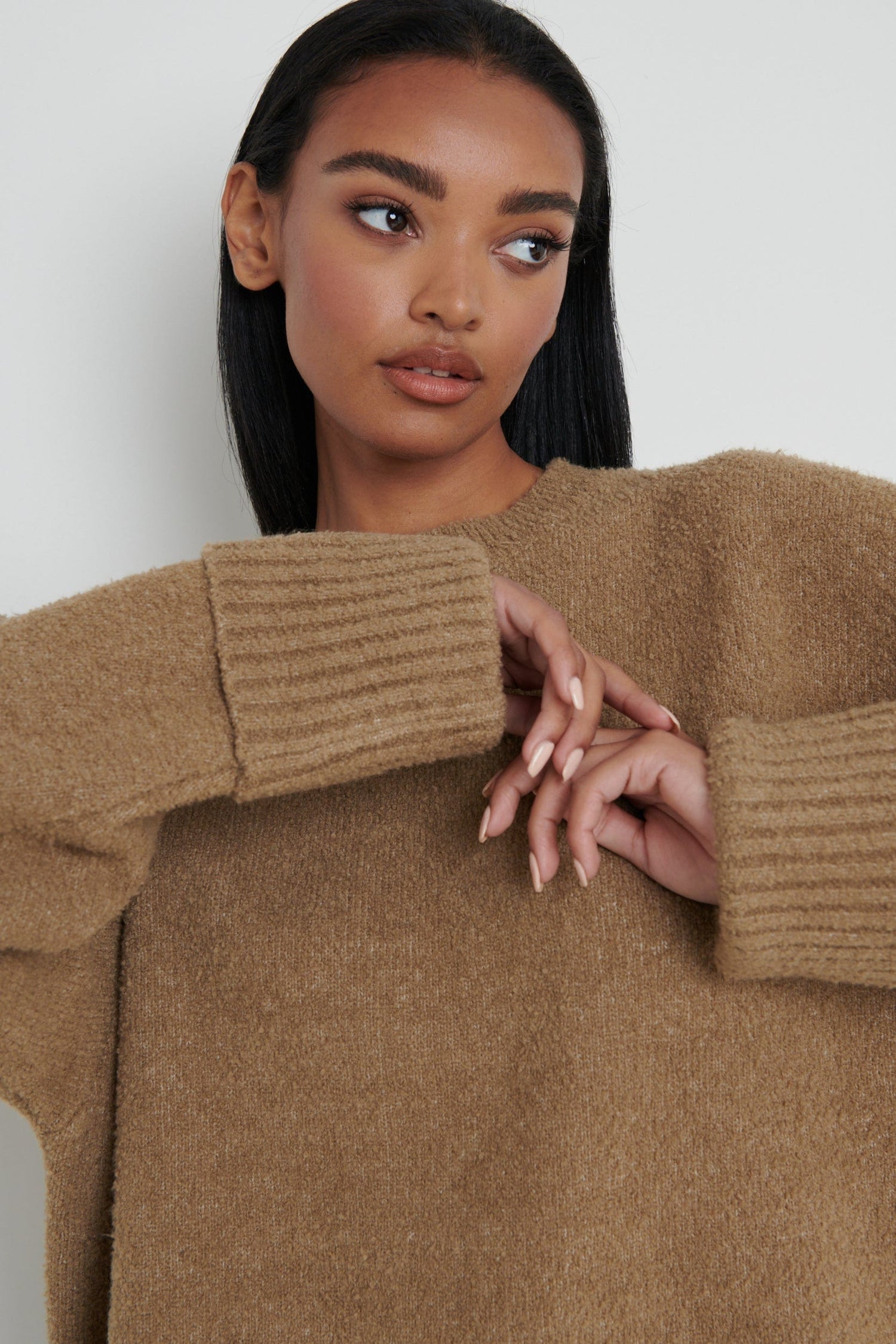 Camille Oversized Borg Jumper - Light Brown – Pretty Lavish