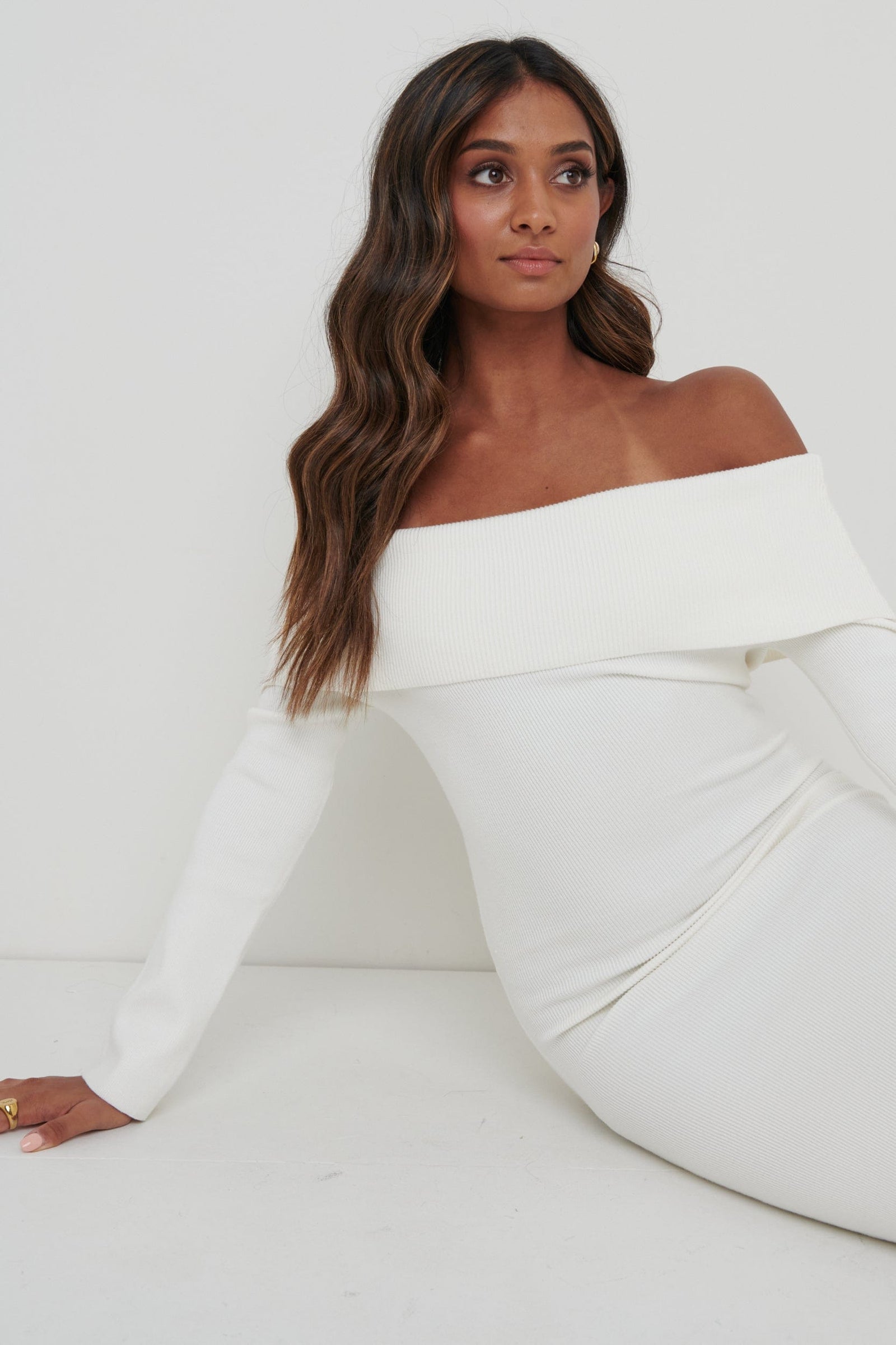 Soreya Bardot Knit Dress - Cream – Pretty Lavish